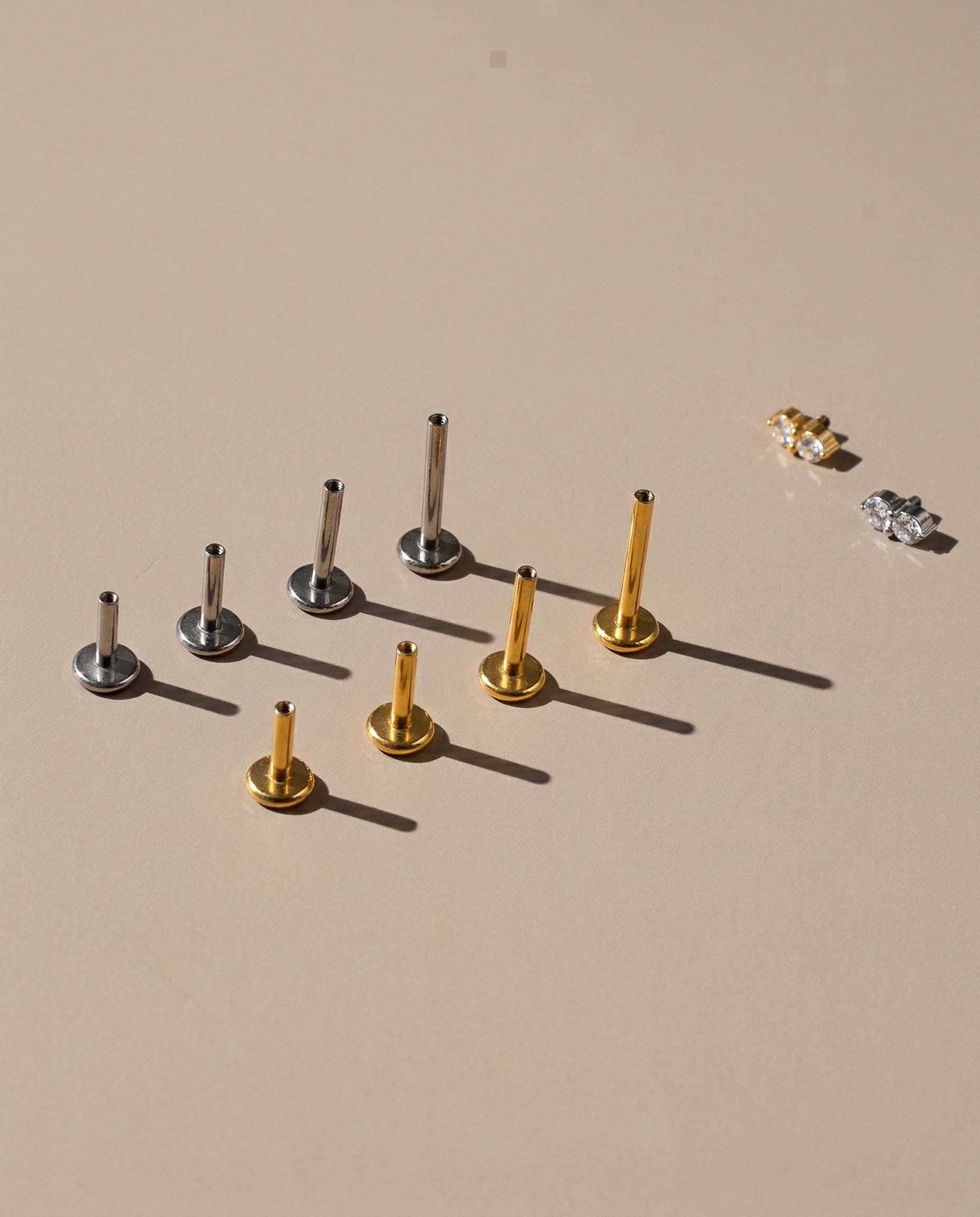 16g 18g Tiny Threaded Labret • Dainty Two Stone CZ Flat Back Earring ...