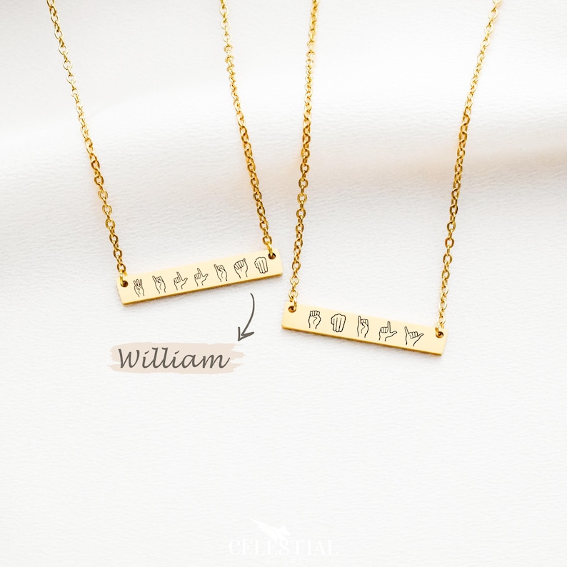 Sign Language ASL Personalized Name Bar Necklace · Name Necklace in ...