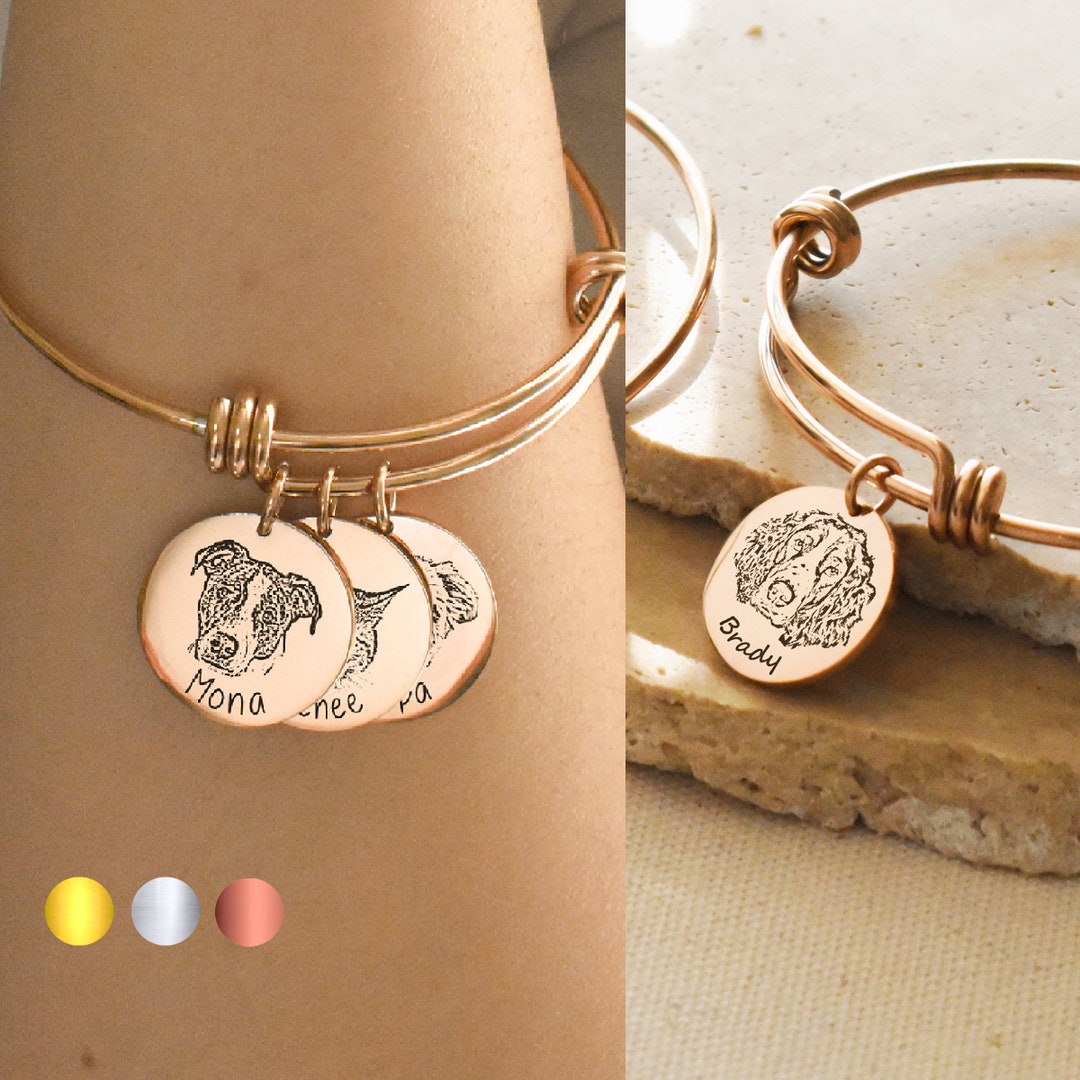Photo Portrait Custom Engraved Jewelry, Pet Portrait Bracelet, Memorial ...
