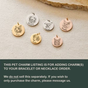 Pet Portrait Charm Add-on With Personalized Name, Silver, Gold and Rose ...