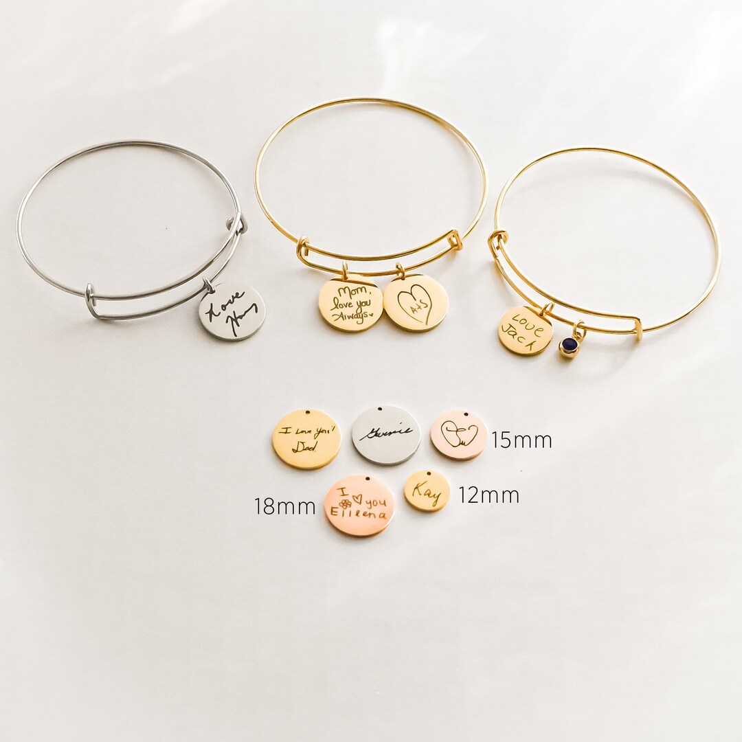 Actual Handwriting Disc Bracelet Gold Rose Gold Silver Gift for Her ...