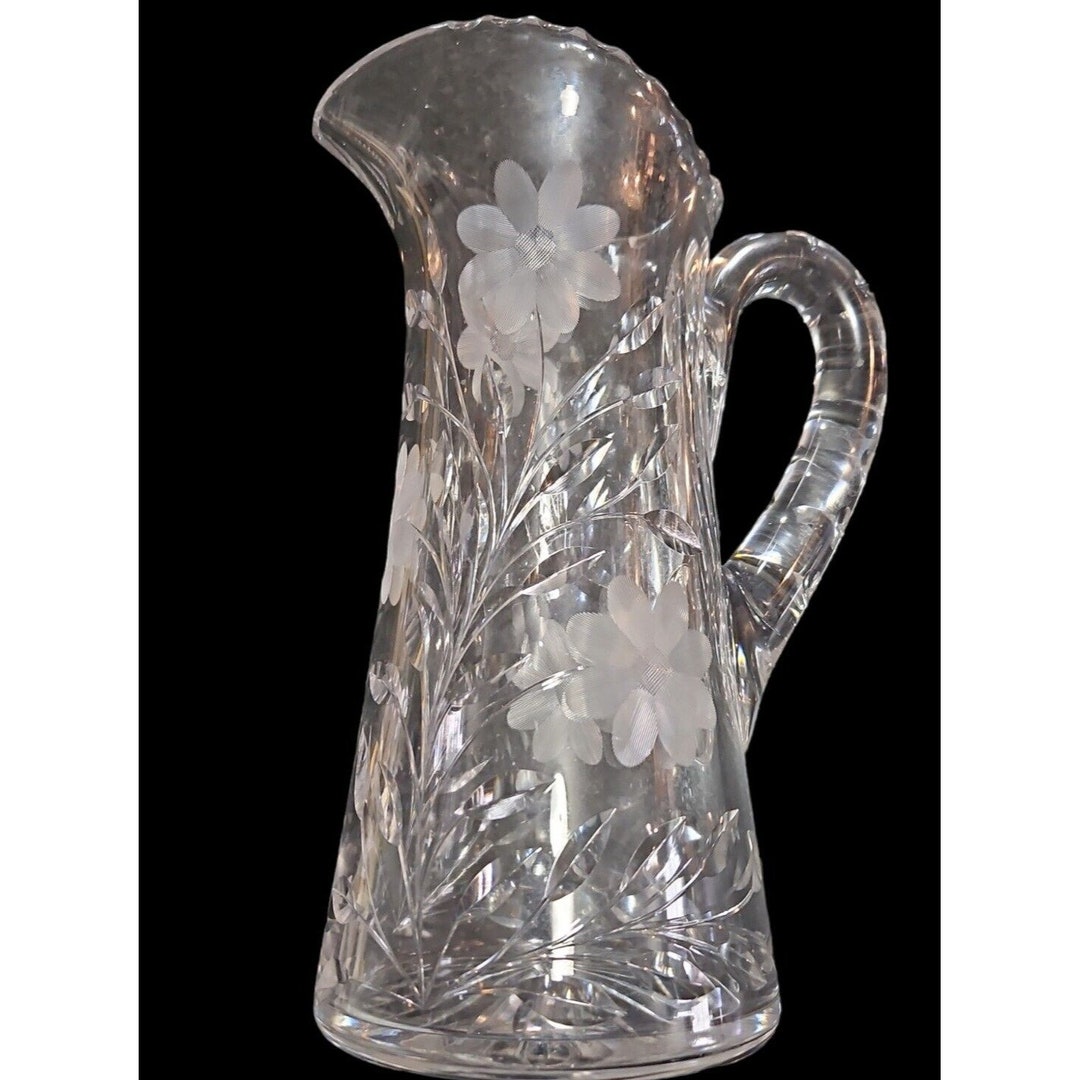 Antique American Brilliant Cut Pitcher Glass Water Etched Floral ...