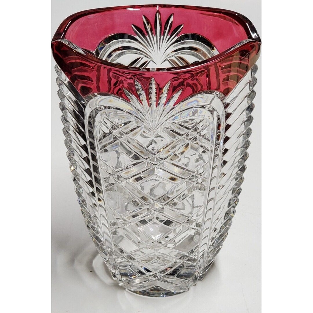 Fostoria Vase Crystal Cut Clear Cranberry Red Lining 8 Vintage - Etsy