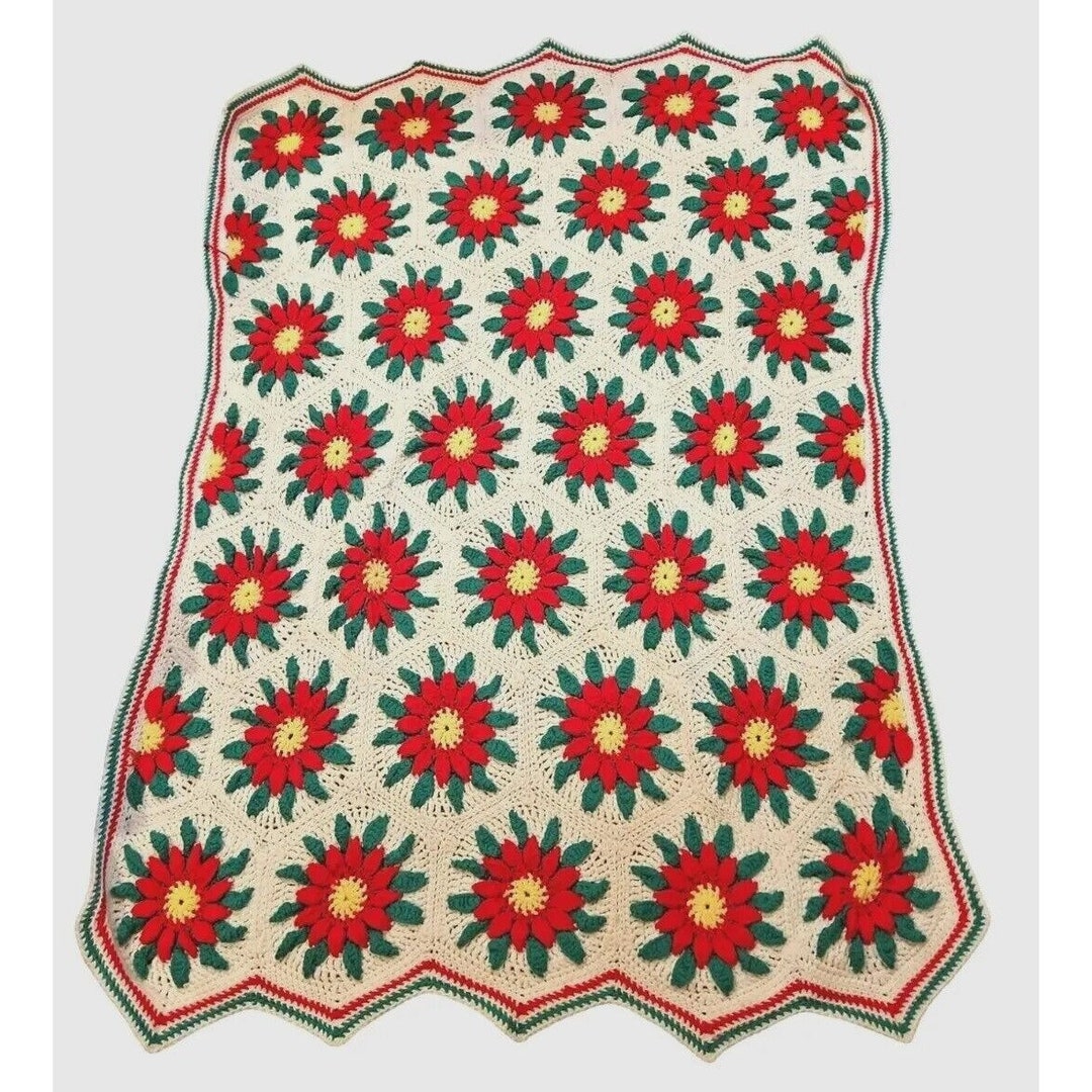 Christmas Crochet Afghan 3D Poinsettia Puffy Handmade Vintage - Etsy