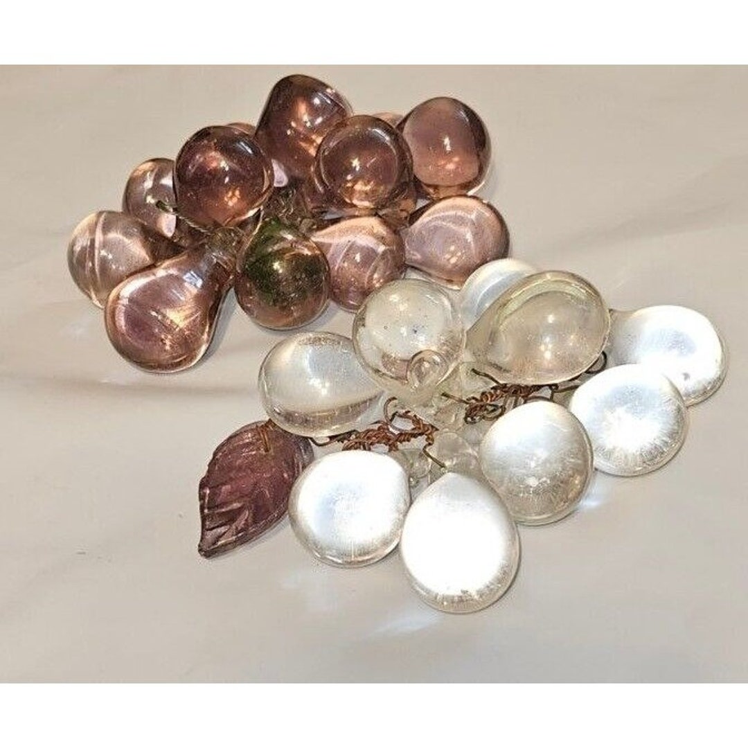 Vintage Lucite Glass Grapes Cluster Purple White Large Mid Century ...