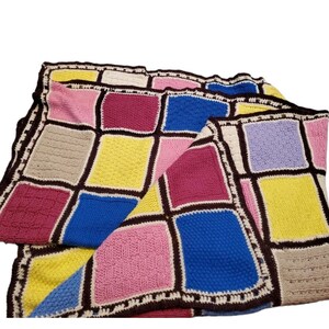 Crocheted Afghan Throw Blanket Colorblock Checkerboard Boho 64 Handmade ...
