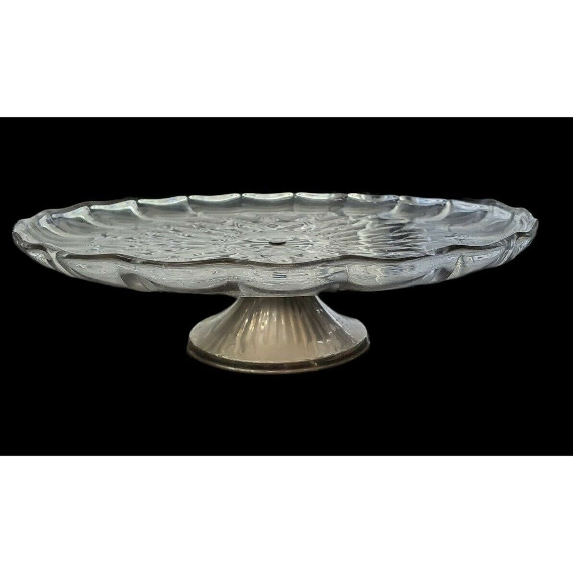 Vintage Val St Lambert Crystal Cake Plate Footed Silver - Etsy