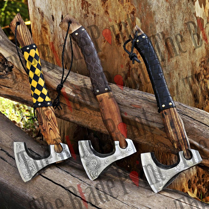 Viking Axe Engraved Wolf Bearded Hand Axe Drop Forged Carbon Steel ...
