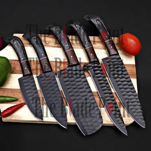 Hand Forged Damascus Chef Set Damacus Knife Set Kitchen Knives Chef Knife 5pcs ANNIVERSARY Gift ...