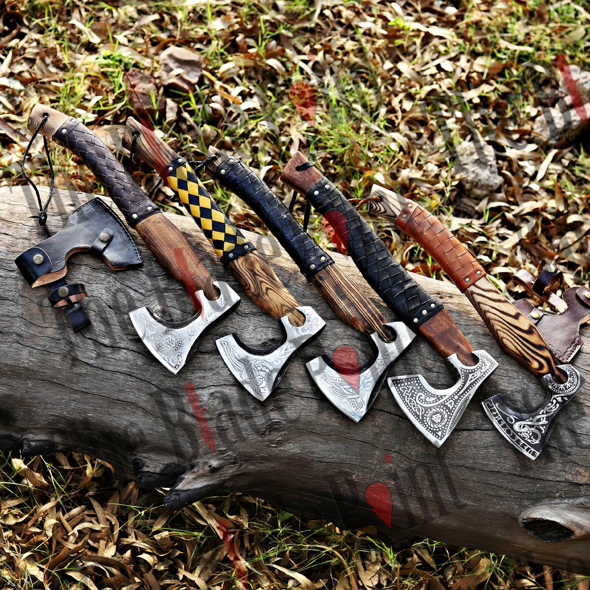 Viking Axe Engraved Wolf Bearded Hand Axe Drop Forged Carbon Steel ...