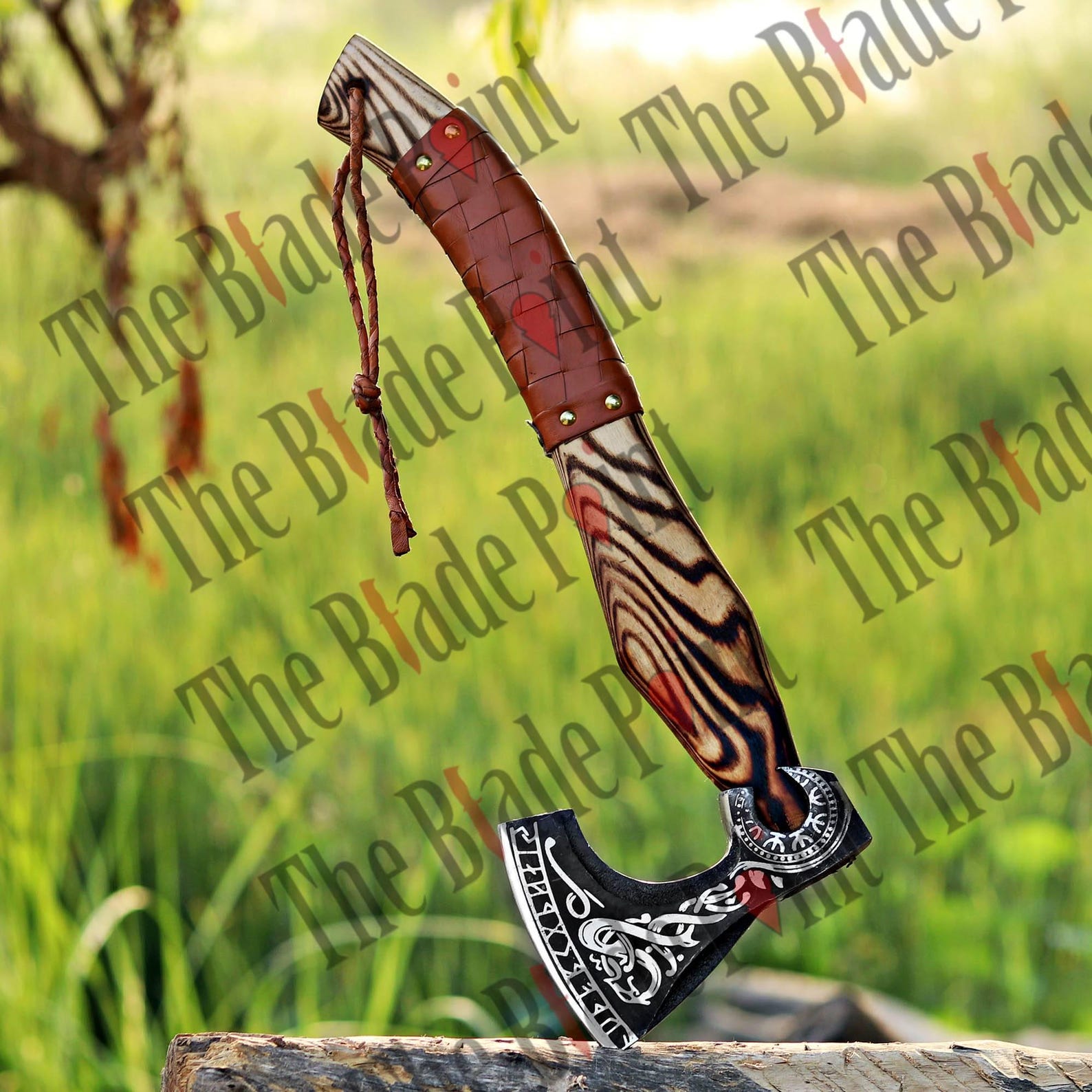 Viking Axe Engraved Wolf Bearded Hand Axe Drop Forged Carbon Steel ...