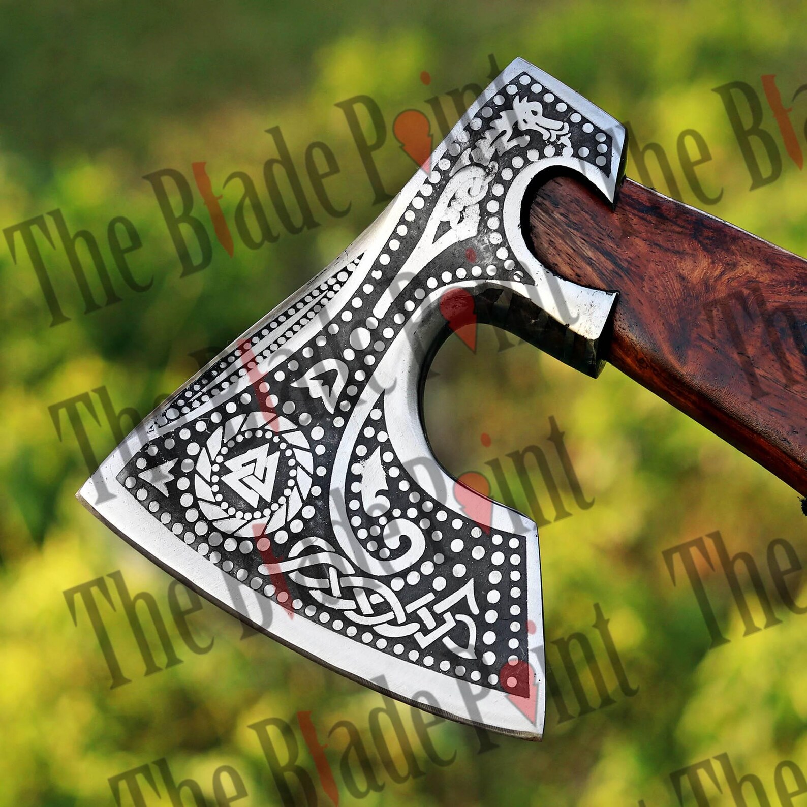 Viking Axe Engraved Wolf Bearded Hand Axe Drop Forged Carbon Steel ...