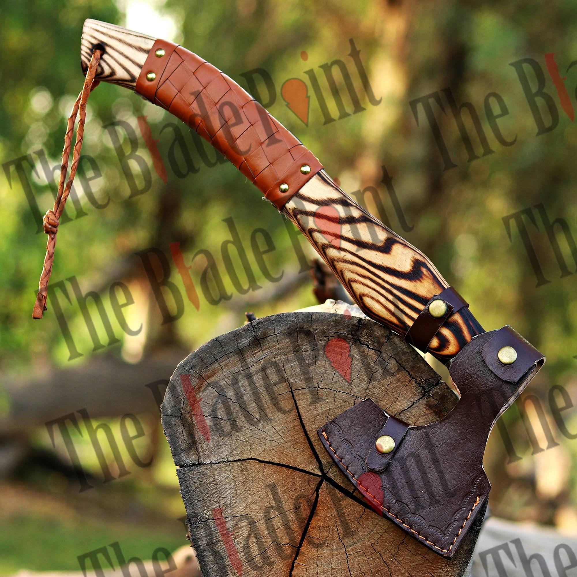 Viking Axe Engraved Wolf Bearded Hand Axe Drop Forged Carbon Steel ...