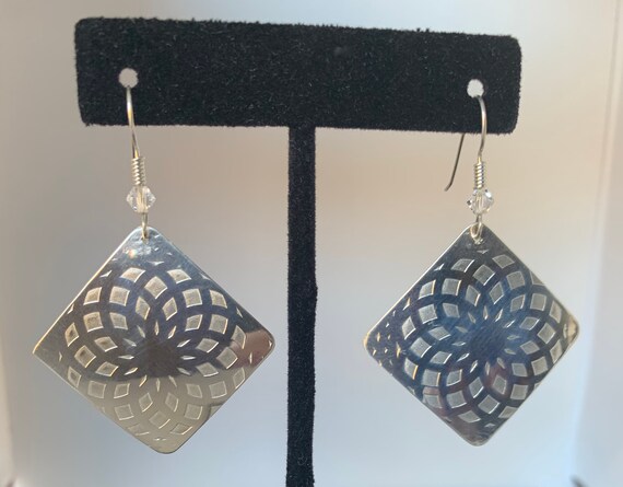 Sterling Silver Mandula Design with Crystal Accent Earrings | Etsy