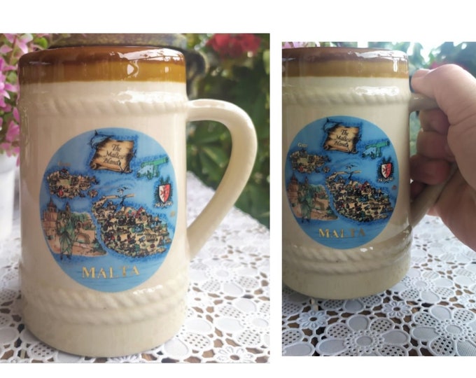 Malta Map Souvenir Touristic Vintage Ceramic Mug Coffee Beer Country ...