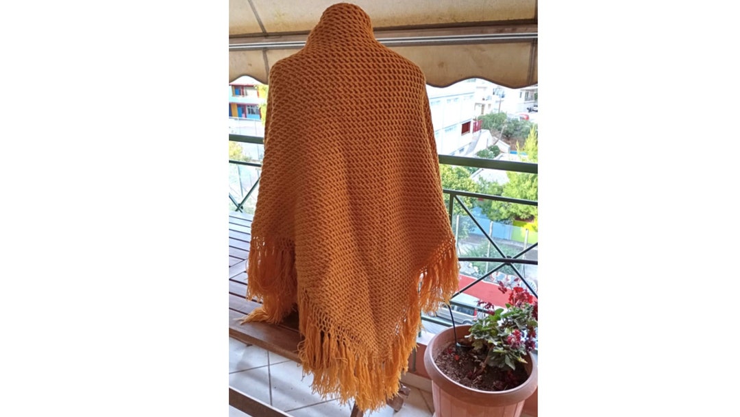 Greek Vintage From 90's Wrap Shawl Crocheted Made in Greece Bohemian ...