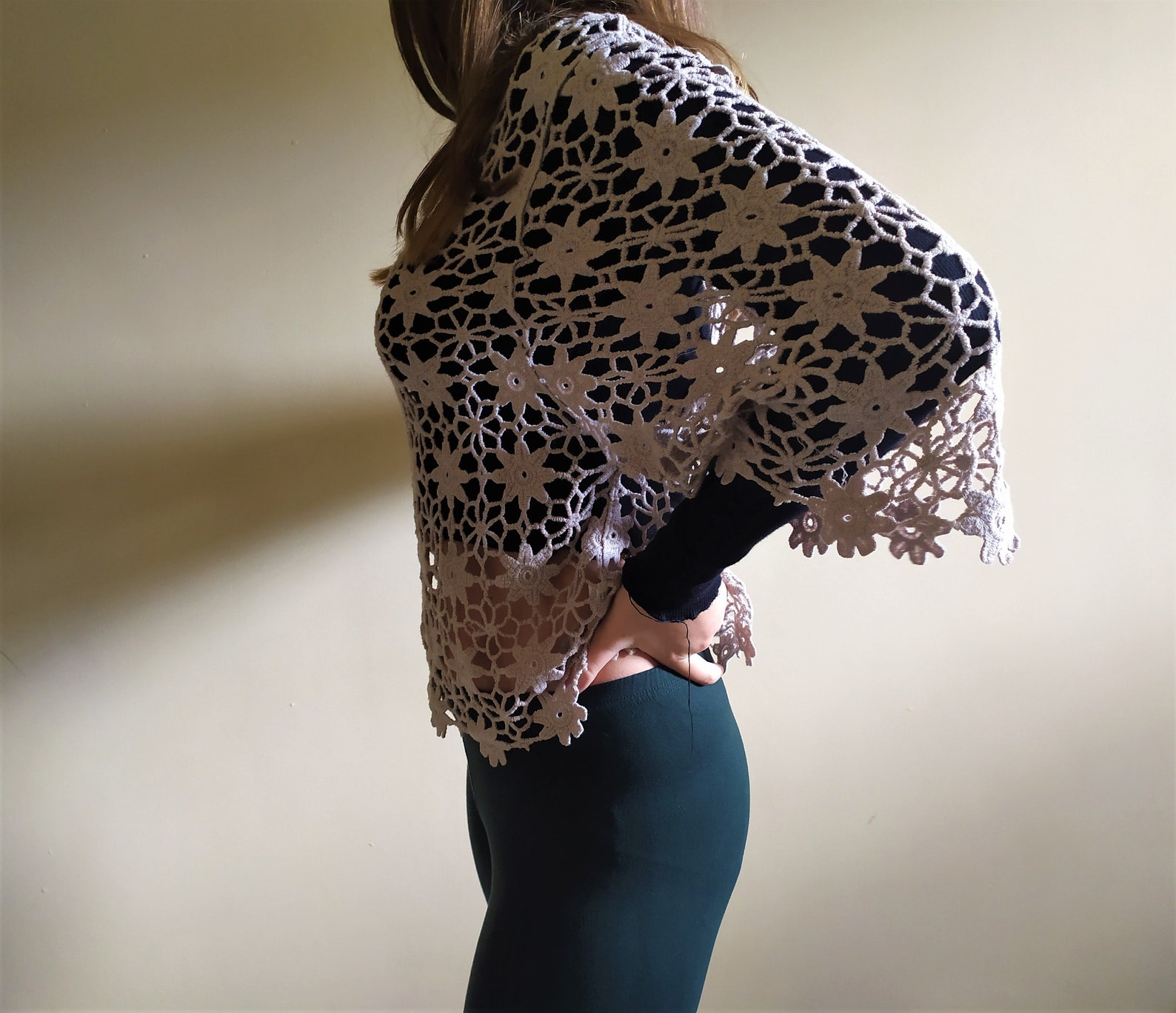 On Gray Color Crop Top Crochet See Through From Lace Cotton Festival ...