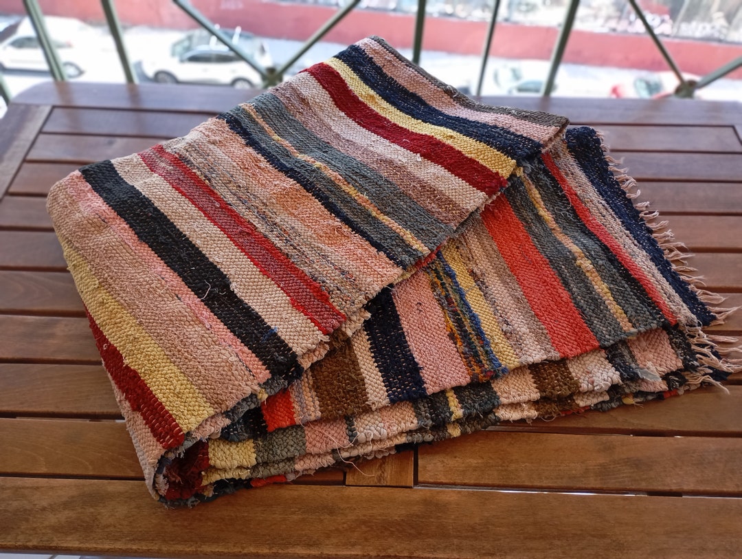 Authentic Greek Handwoven Chindi Rug – Vintage 1980s Kourelou – Heavy ...