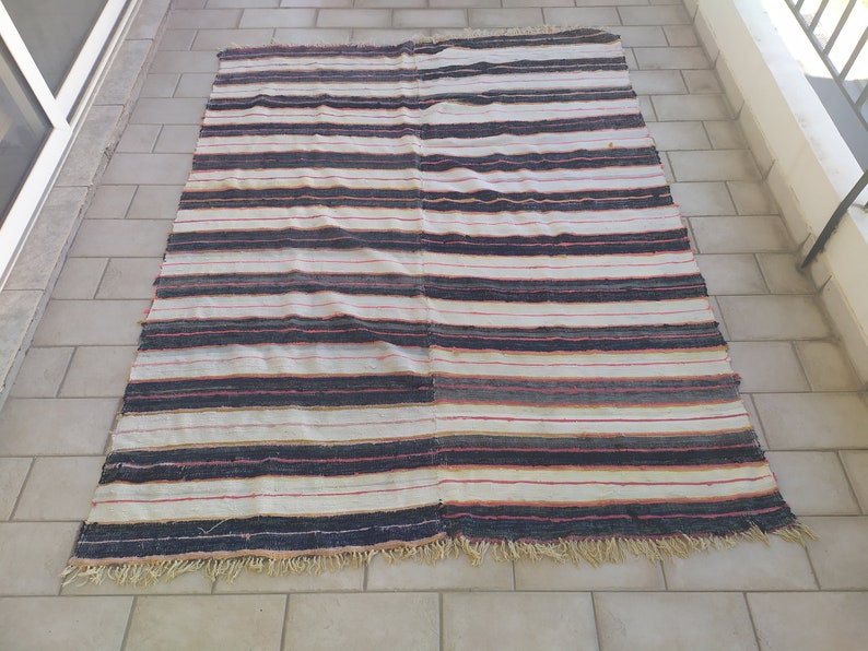 Greek Chindi Area Rug Large Stripped Hand Woven Loom Rug - Etsy