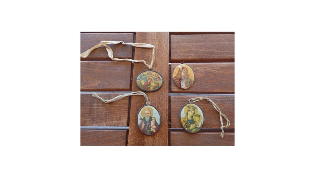 Greek 60's 4 Pieces Oval Holy Hangings 'Αγιος Στυλιανος Saint Stylian ...