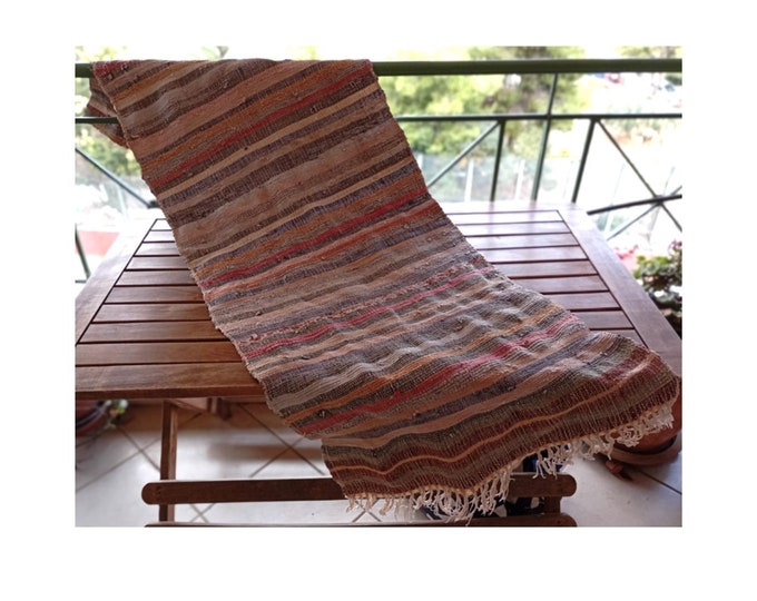 Long Authentic Greek Faded Chindi Rug Stripped Hand Woven Loom Rug ...
