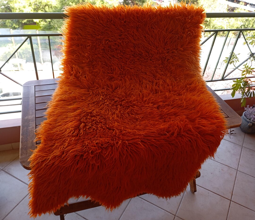 From Greek 80's Orange Flokati Wool Organic Rug Woven Loom Genuine ...