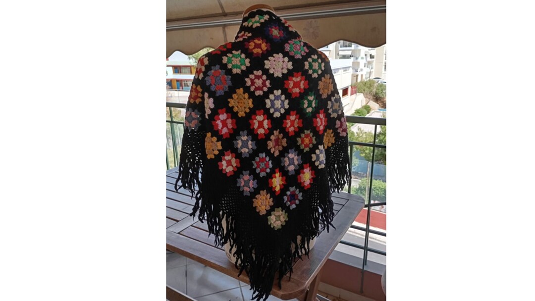 Greek Vintage From 70's Wrap Shawl Handmade Crocheted With Granny ...