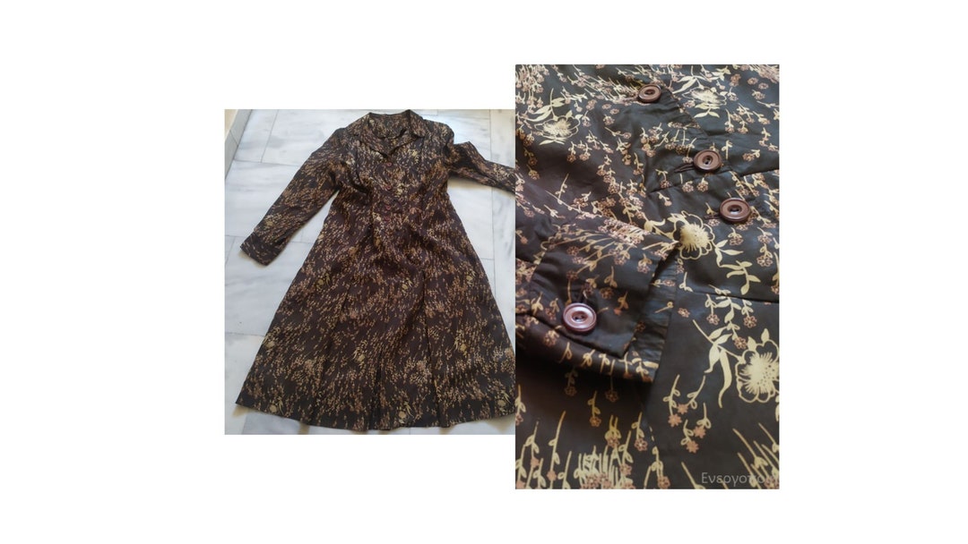 Greek From 60's Brown Beige Made in Greece Dress Colared Mid-calf ...