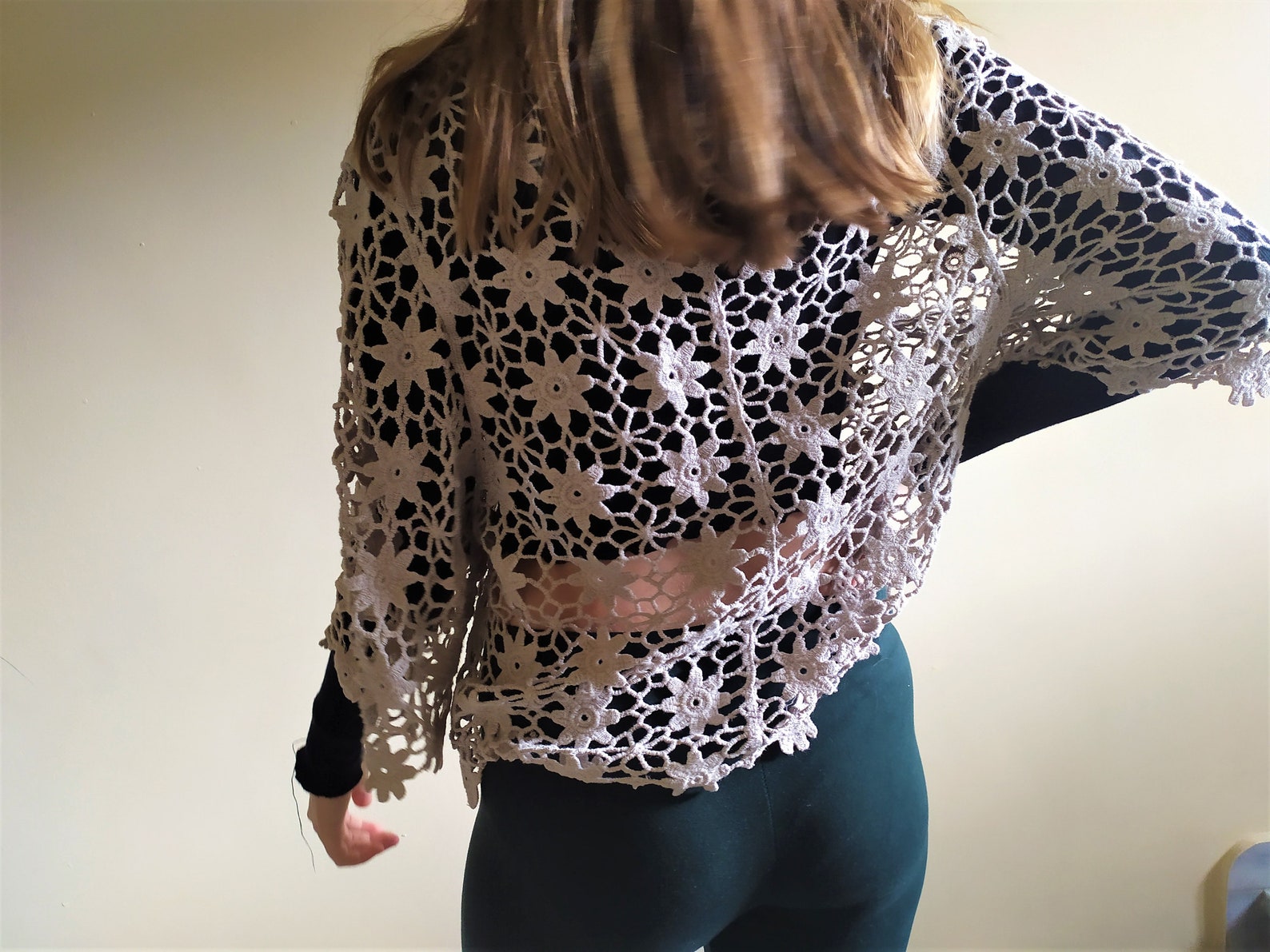 On Gray Color Crop Top Crochet See Through From Lace Cotton Festival ...