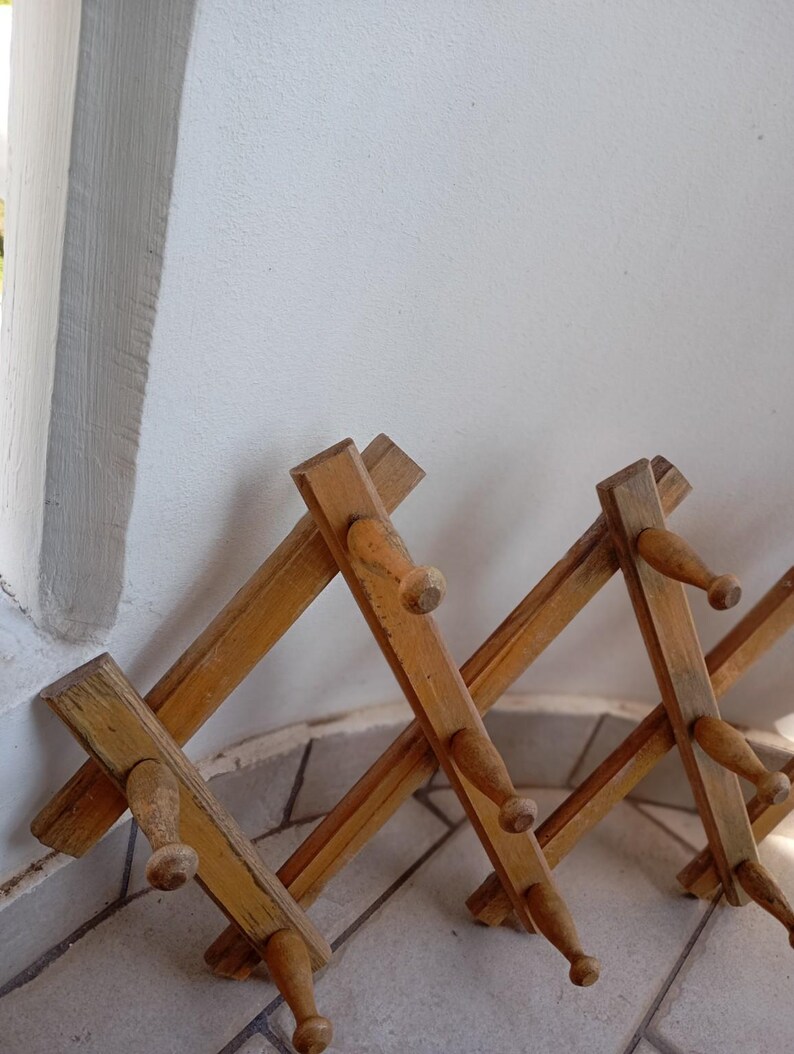 Vintage Greek Wooden Accordion Wall Rack 1960s Expandable Wooden Coat ...