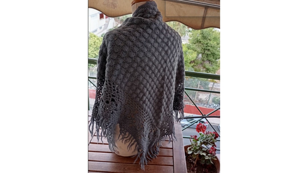 Handmade Greek Vintage From 90's Gray Wrap Shawl Crocheted Made in ...