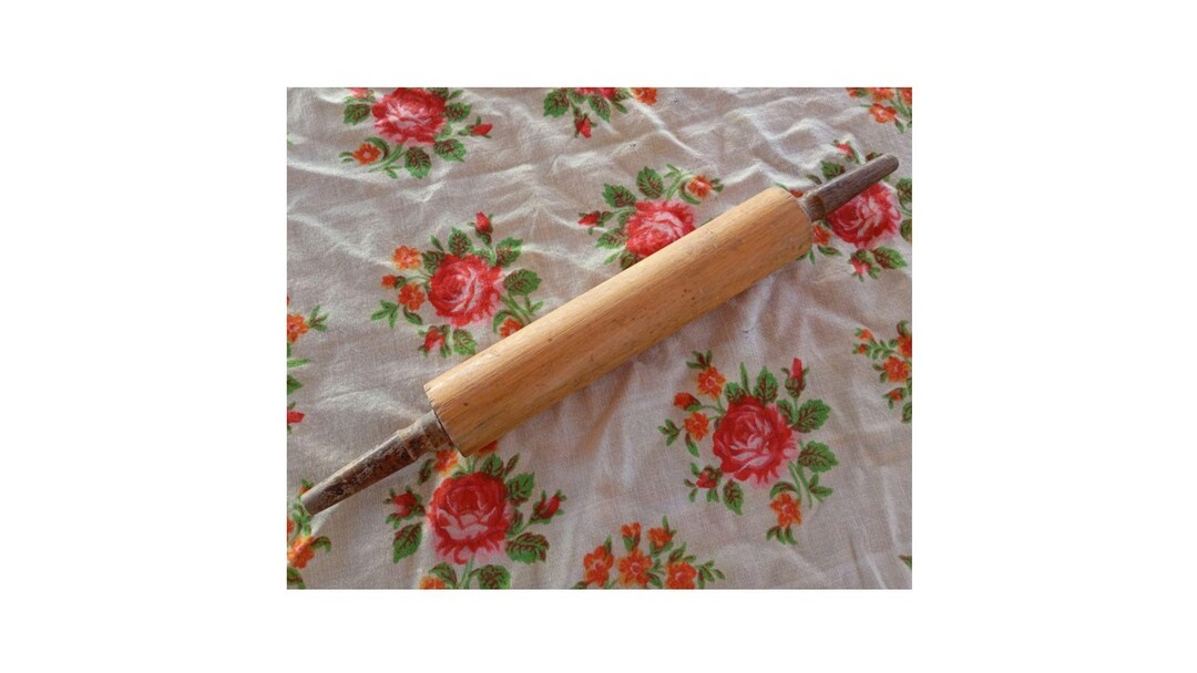 Aged Vintage 80s Greek Rolling Pin Straight Traditional With Handles ...