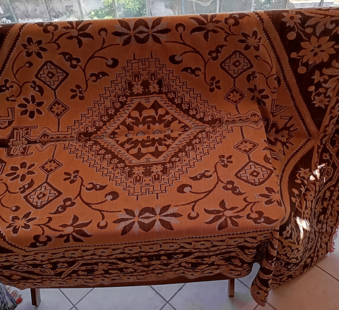 Greek Woven Area Rug Cotton Rustic Floral Vintage 70's Traditional ...