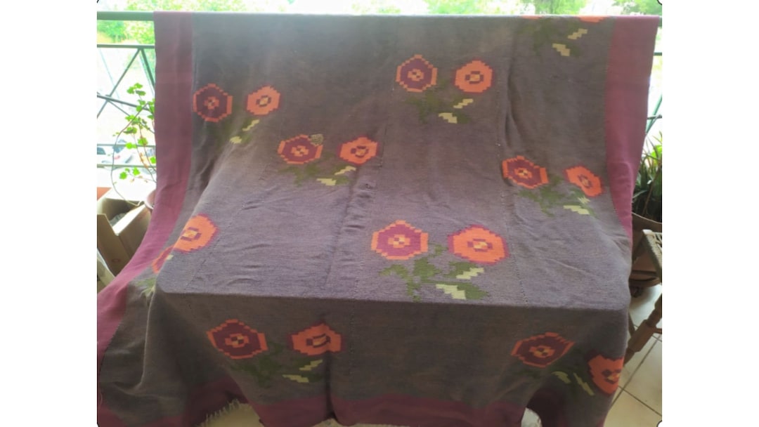 Authentic Greek 50's Woven Handmade on Loom Floral Woolen Organic Ship ...