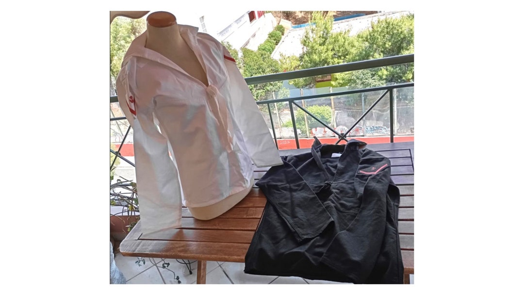 2 Pieces Genuine Greek Navy Long Sleeve Collar White Black Naval ...