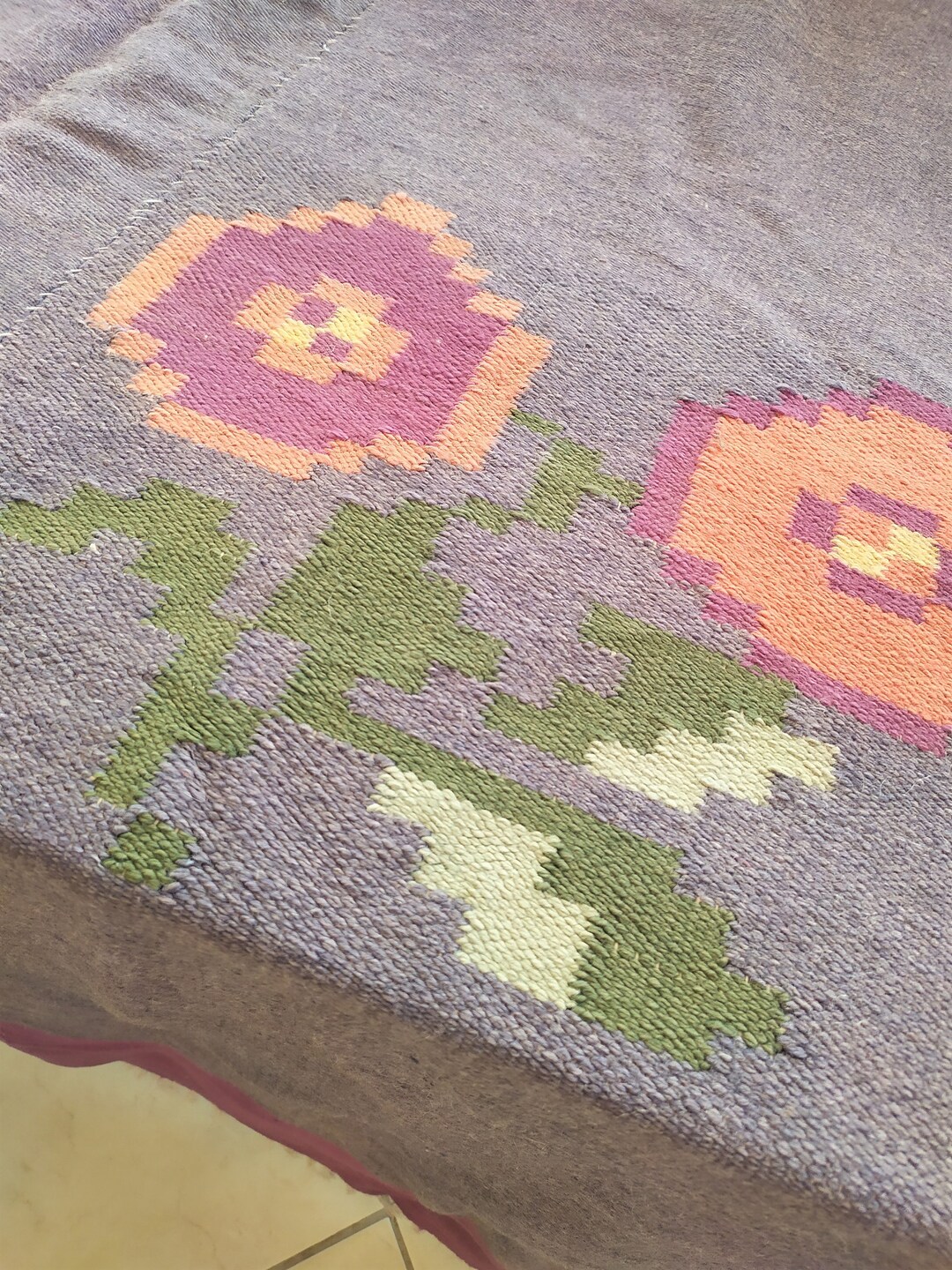 Woven Greek 50's Antique Authentic Handmade on Loom Floral Woolen Ship ...