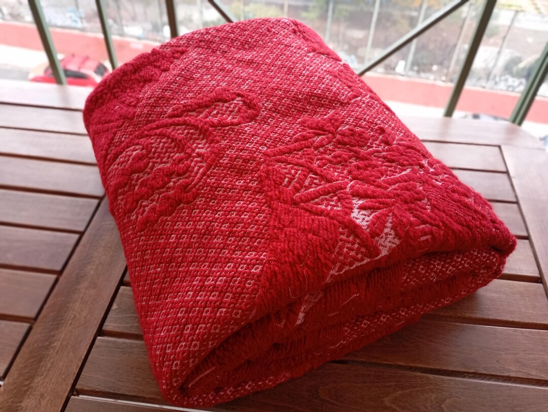 Traditional Greek Wool Bedspread Blanket - Red Woven Karameloti , Made ...