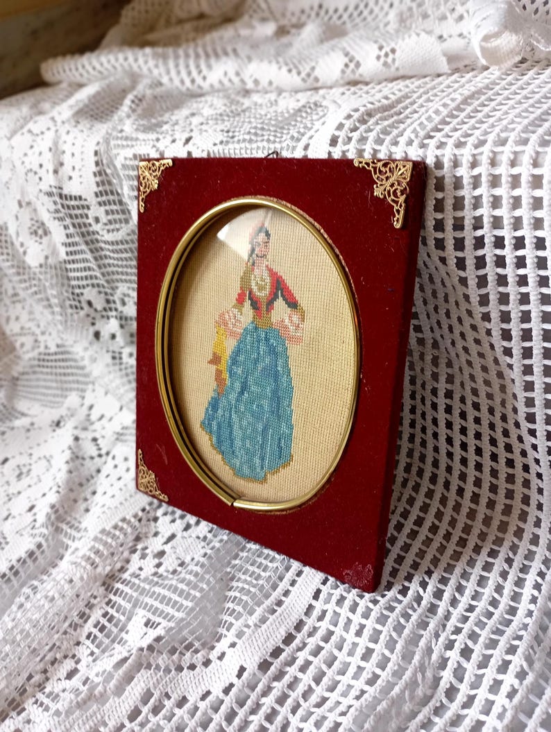Greek 70s Embroidery Wall Hanging | Traditional Woman Costume | Velvet ...