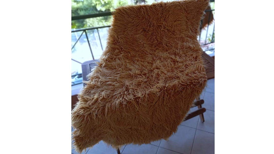 From Greek 80's Woven Brown Flokati Wool Organic Rug Handmade Loom ...