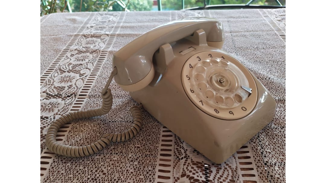 Vintage Greek Rotary Telephone - 1960s Beige Dial Phone for Retro Home ...