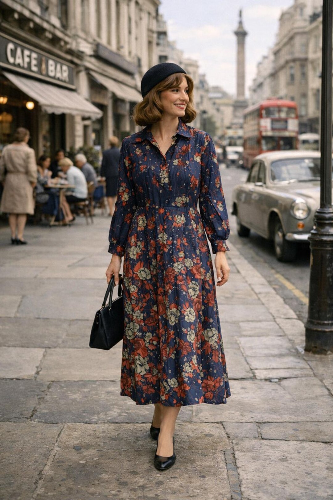 Greek From 60's Dress Colared Mid-calf Hem Length Pleated Long Sleeves ...