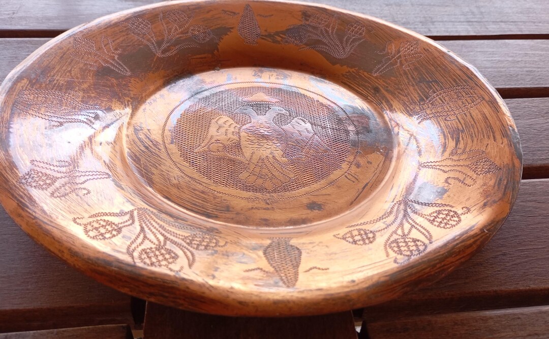 Copper Decorative Plate Depicts Double-headed Eagle Greek Ancient ...