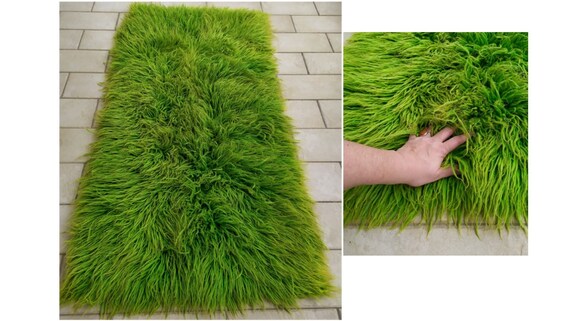 Rugs Greek 60's Light Green Flokati Wool Organic Rug Woollen Handmade ...