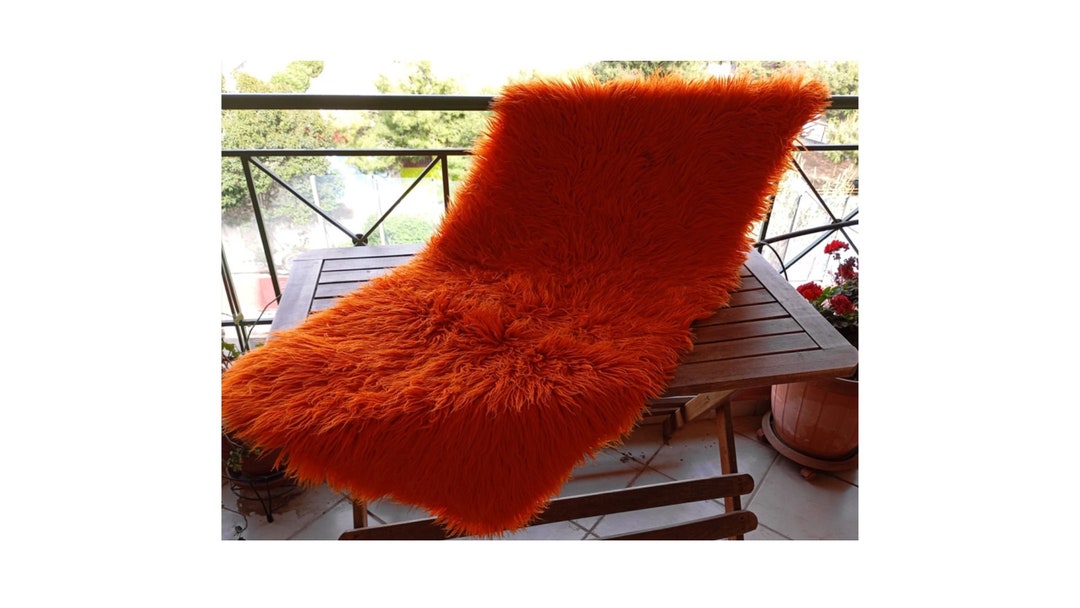 From Greek 80's Orange Flokati Wool Organic Rug Woven Loom Genuine ...