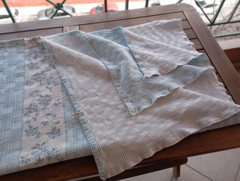 Vintage Cotton Pique Bedspread – Light Blue Summer Coverlet – Double ...