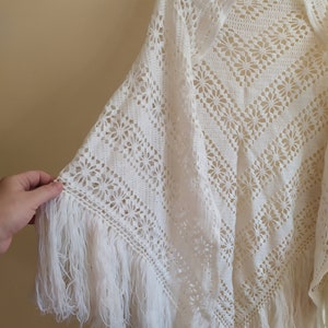 Greek Vintage From 70's White Wrap Shawl Handmade Crocheted With Long ...