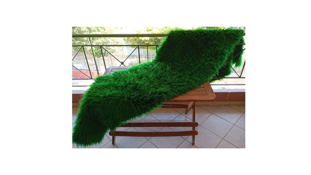 From Greek 80's Woven Green Flokati Wool Organic Rug Handmade Loom ...