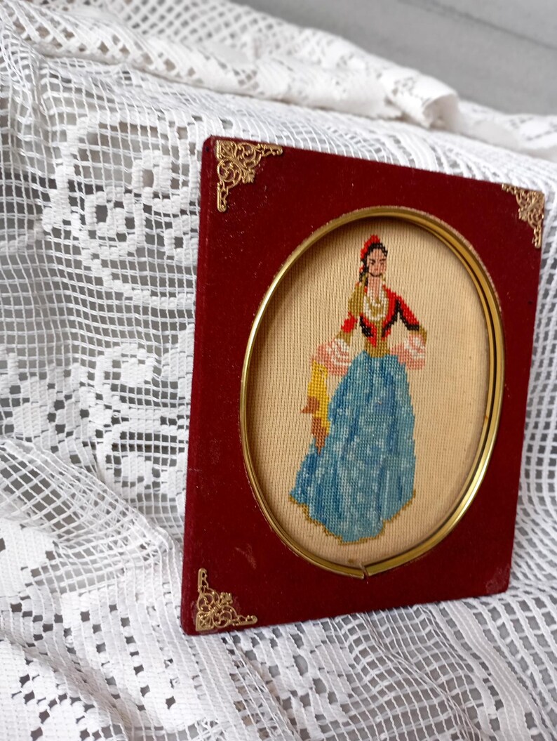 Greek 70s Embroidery Wall Hanging | Traditional Woman Costume | Velvet ...