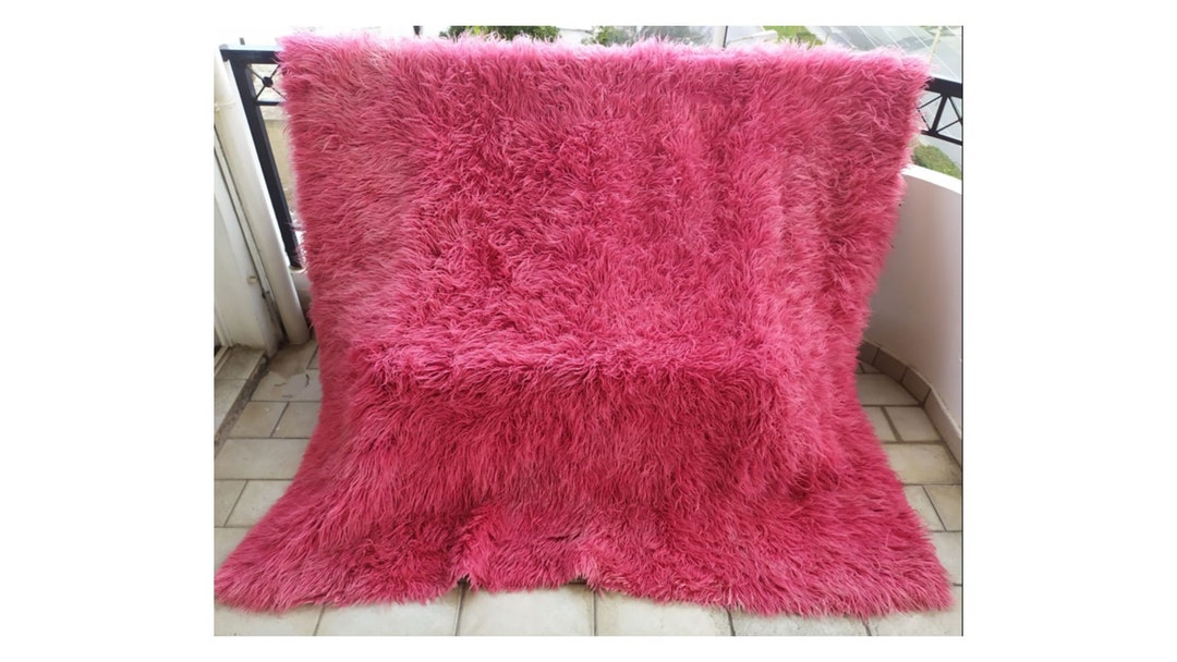 Greek 60's Pink Handwoven Loom Vintage Flokati Woolen Organic Area Rug ...