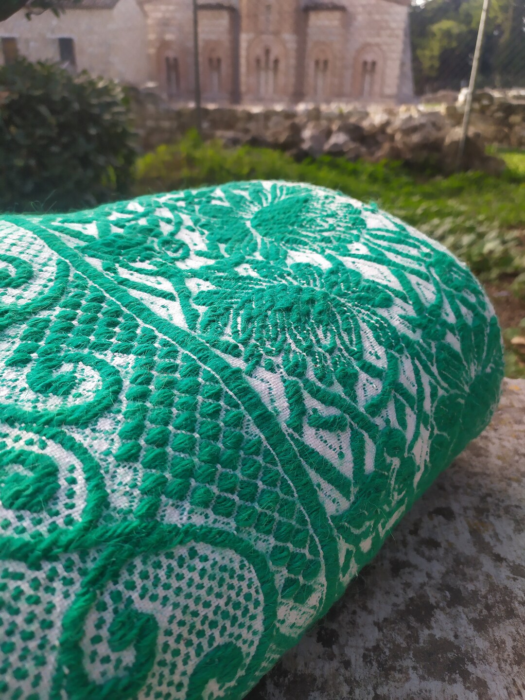 Greek Woven Traditional Made of Wool Green White Bedspread Blanket ...